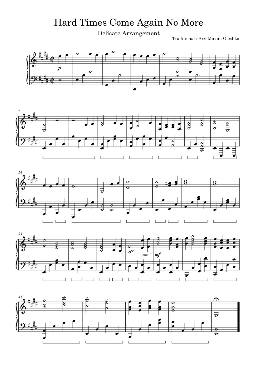 Hard Times Come Again No More - A Delicate Arrangement Sheet music for ...