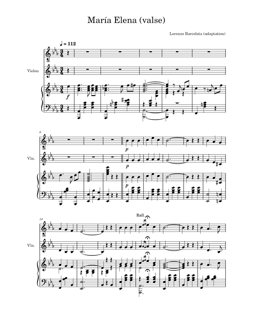 Maria Elena (adaptation) Sheet music for Piano, Vocals, Violin (Mixed ...
