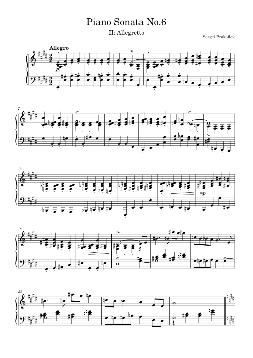Sonata No.6, Op.82, No.2 – Sergei Prokofiev Sheet Music for Piano (Solo) | MuseScore.com