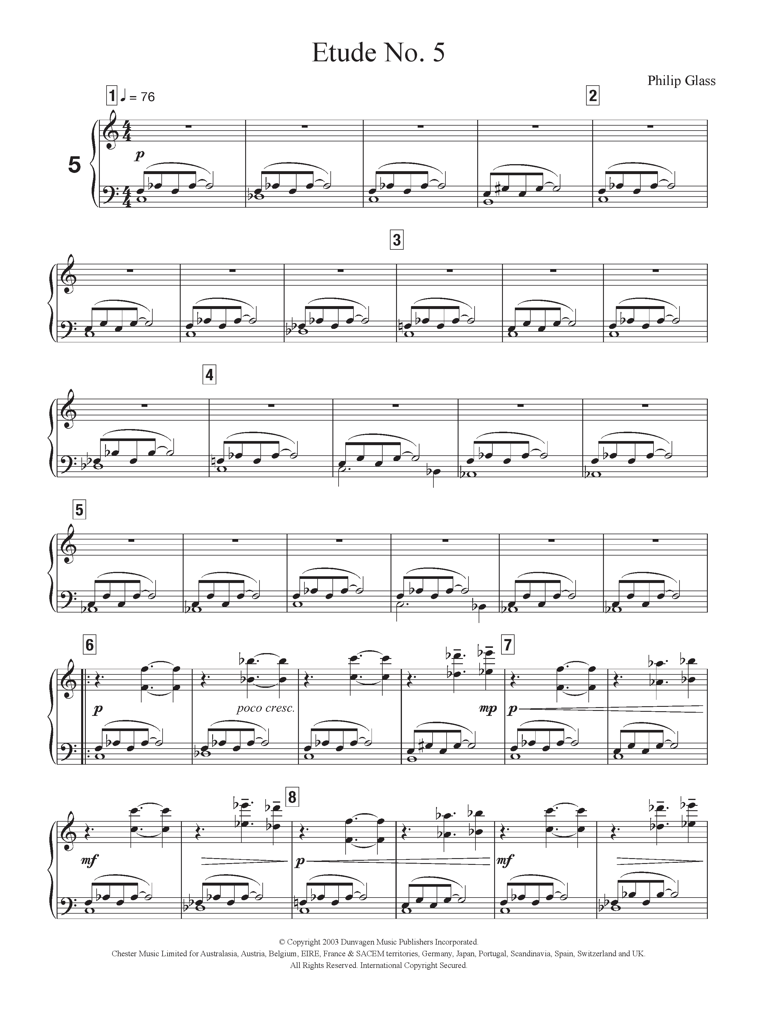 Play Official version of Etude No. 5 sheet music by Philip Glass for ...