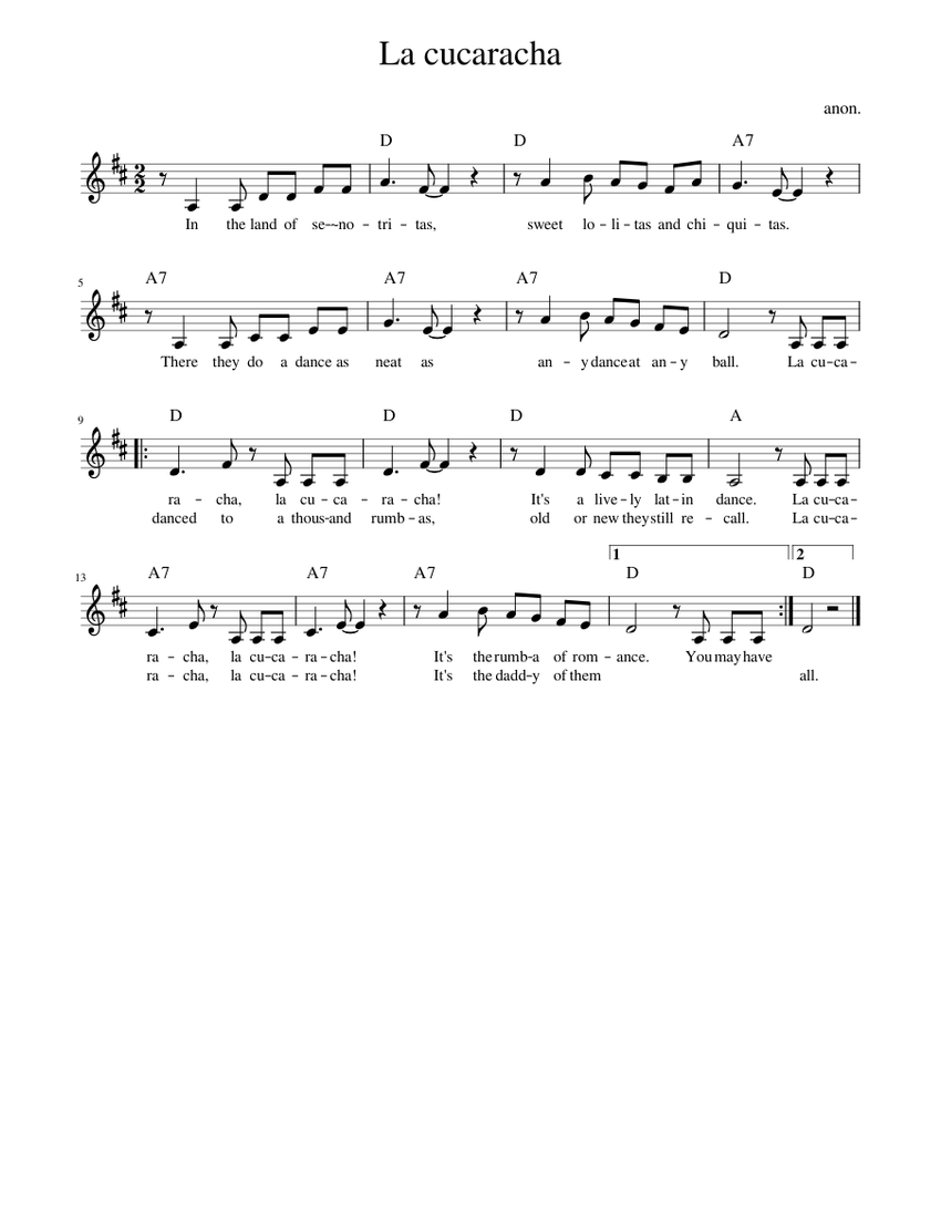 La cucaracha Sheet music for Piano (Solo) Easy | Musescore.com