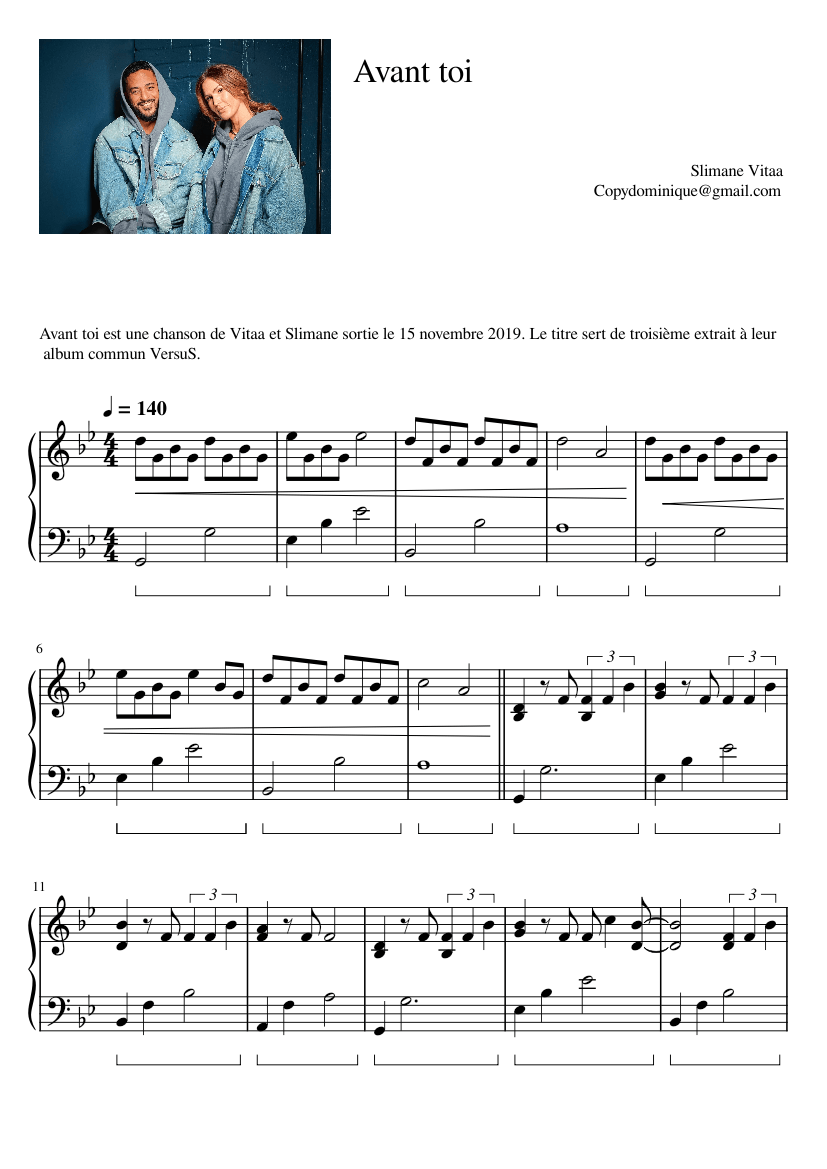 Avant toi – Vitaa & Slimane Sheet music for Piano (Solo) | Musescore.com