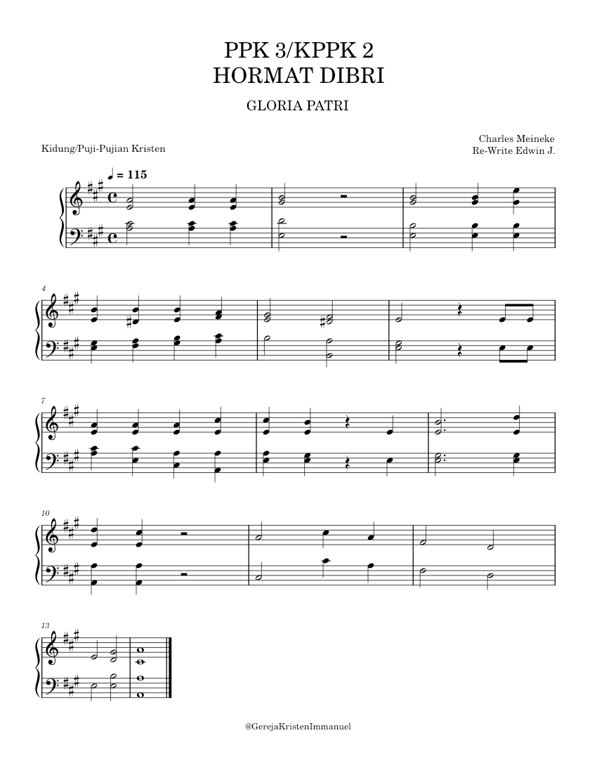 PPK 3/KPPK 2 - HORMAT DIBERI [GLORIA PATRI] Sheet music for Piano (Solo ...