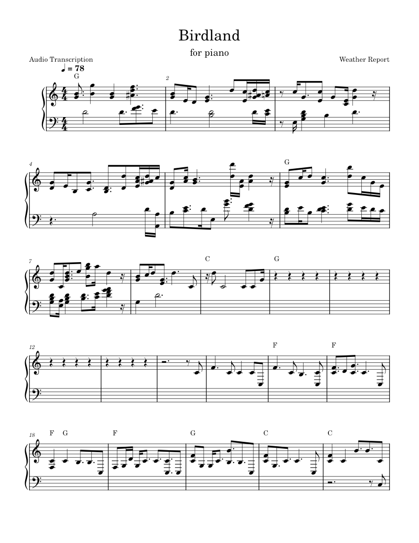 Birdland – Weather Report Birdland Sheet Music with Chords for Piano ...