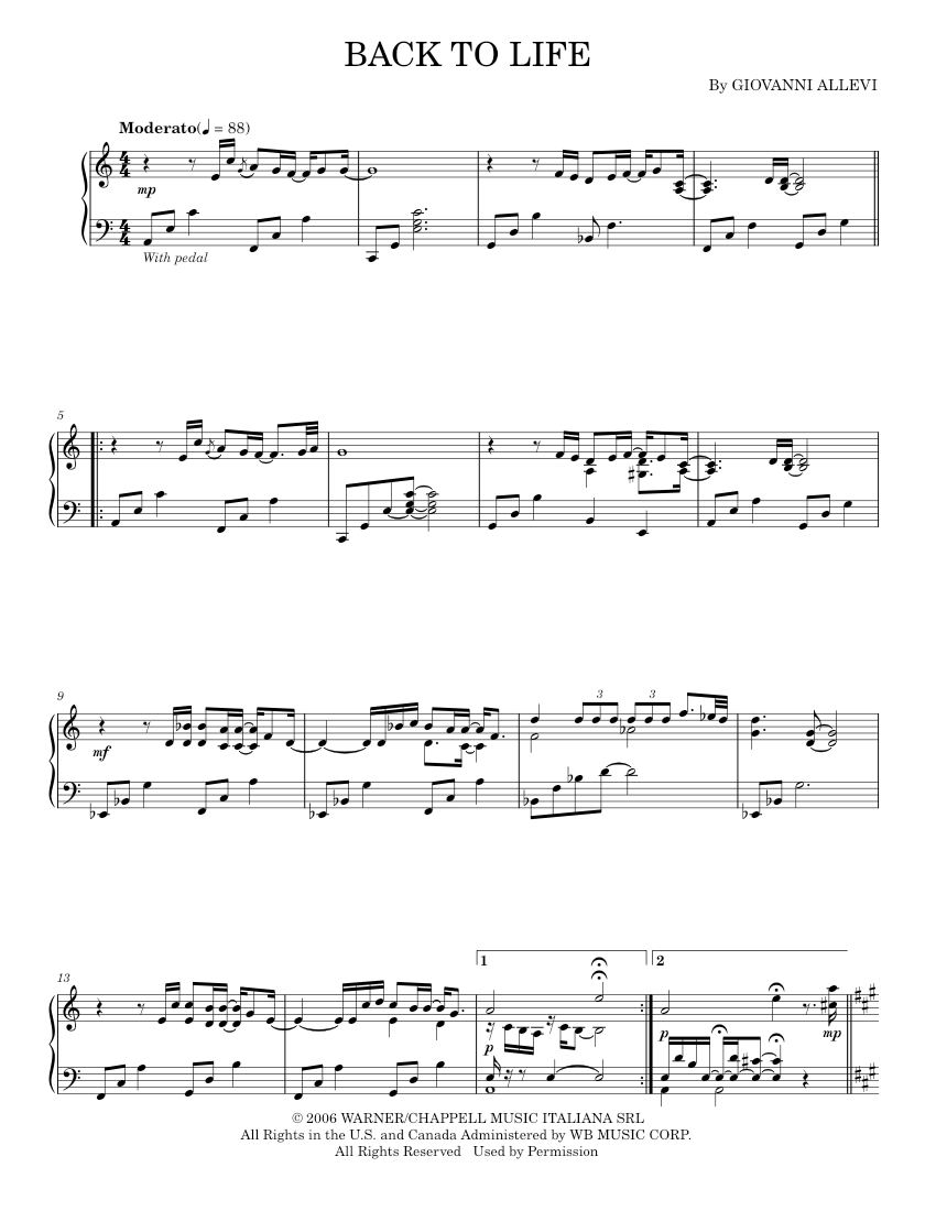Back To Life Sheet music for Piano by Giovanni Allevi Official ...