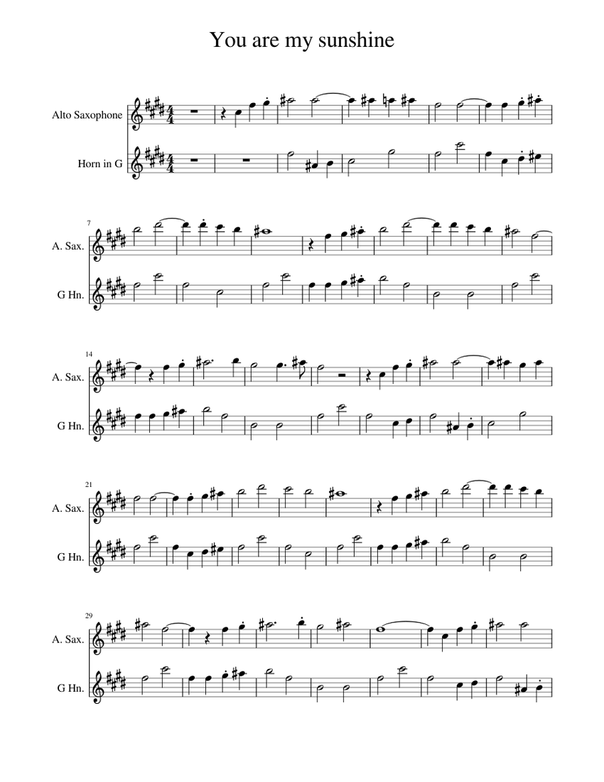 You are my sunshine Sheet music for Saxophone alto, Natural horn (Mixed ...