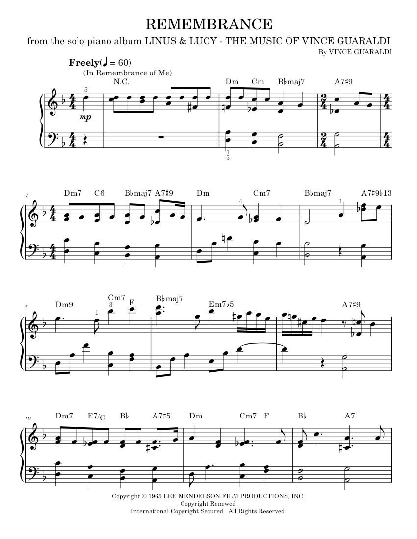 Play Official version of Remembrance (In Remembrance Of Me) sheet music ...