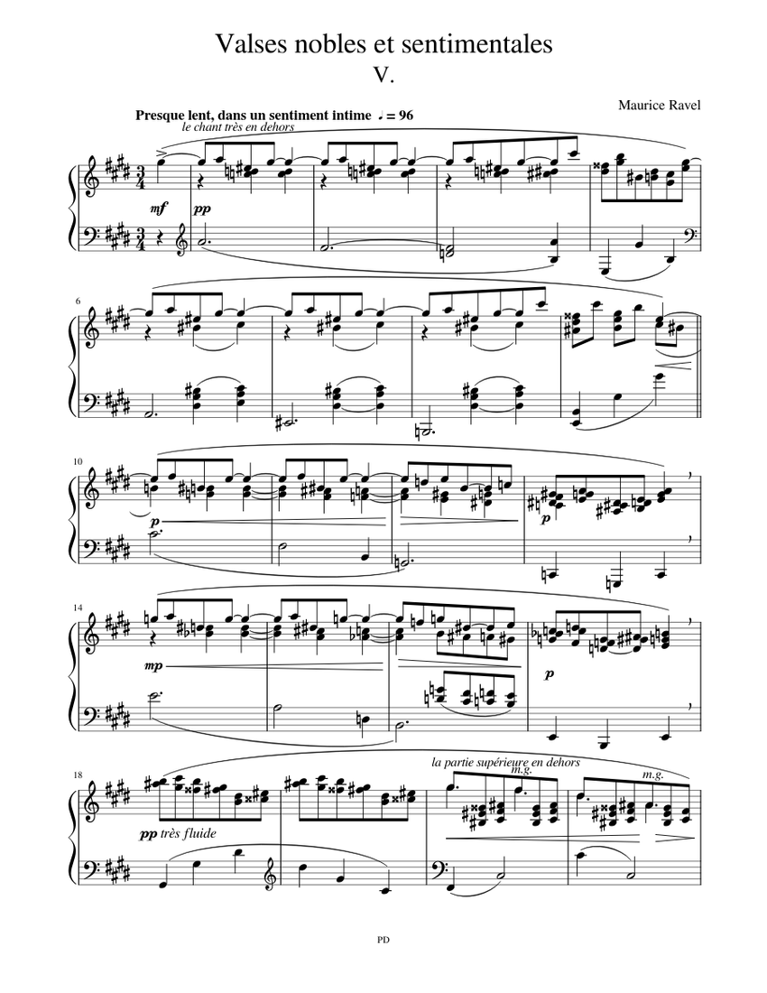 Ravel - Valses Nobles et Sentimentales, V - Presque lent, dans un sentiment intime Sheet music ...