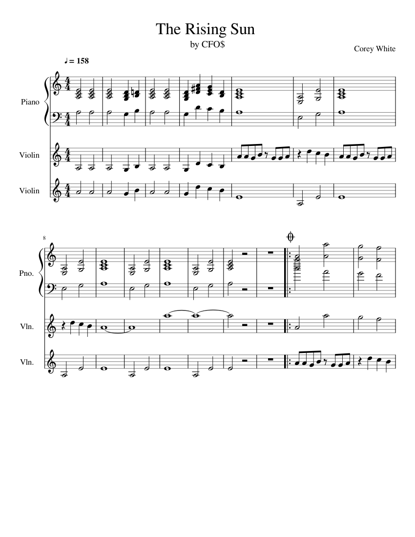 The Rising Sun Sheet Music for Piano, Violin (Mixed Trio) | MuseScore.com