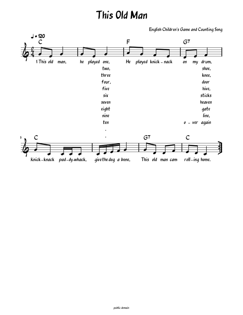 This Old Man (Lead sheet with lyrics ) Sheet music for Piano (Solo ...