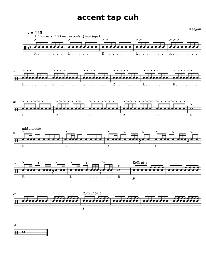 accent tap cuh Sheet music for Snare drum (Solo) | Musescore.com