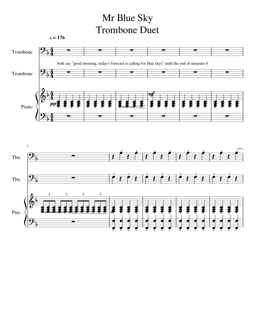 Mr Blue Sky Trombone Duet Sheet music for Piano, Trombone (Brass Duet ...