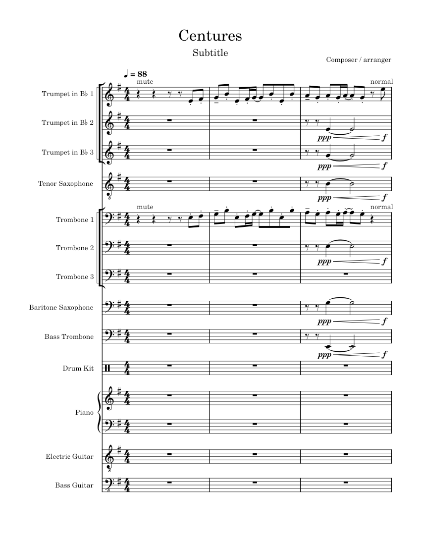 Centuries – Fall Out Boy Sheet music for Piano, Trombone, Saxophone ...