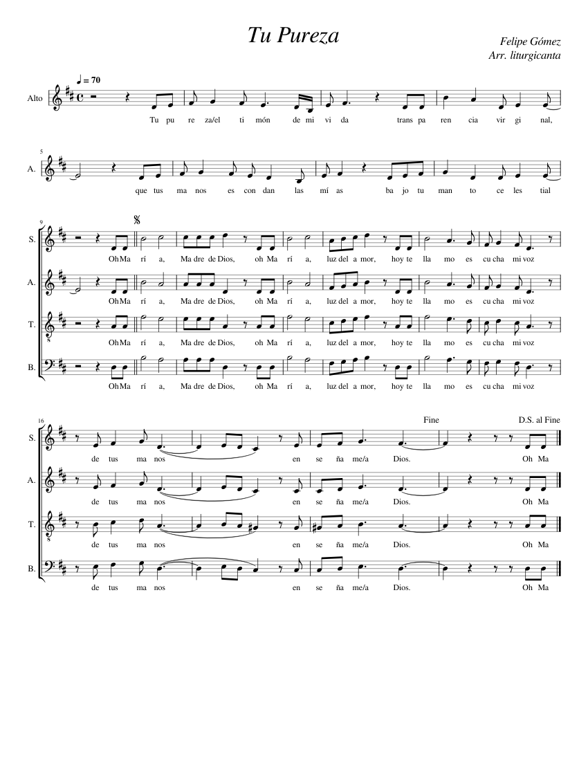 Tu Pureza Sheet music for Soprano, Alto, Tenor, Bass voice (SATB ...