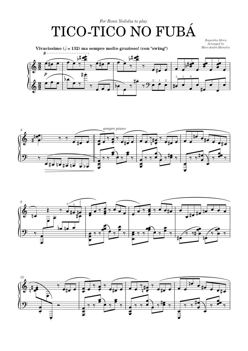 Tico-Tico no Fubá - Z. Abreu (arr. M. A. Hamelin) Sheet Music for Piano ...