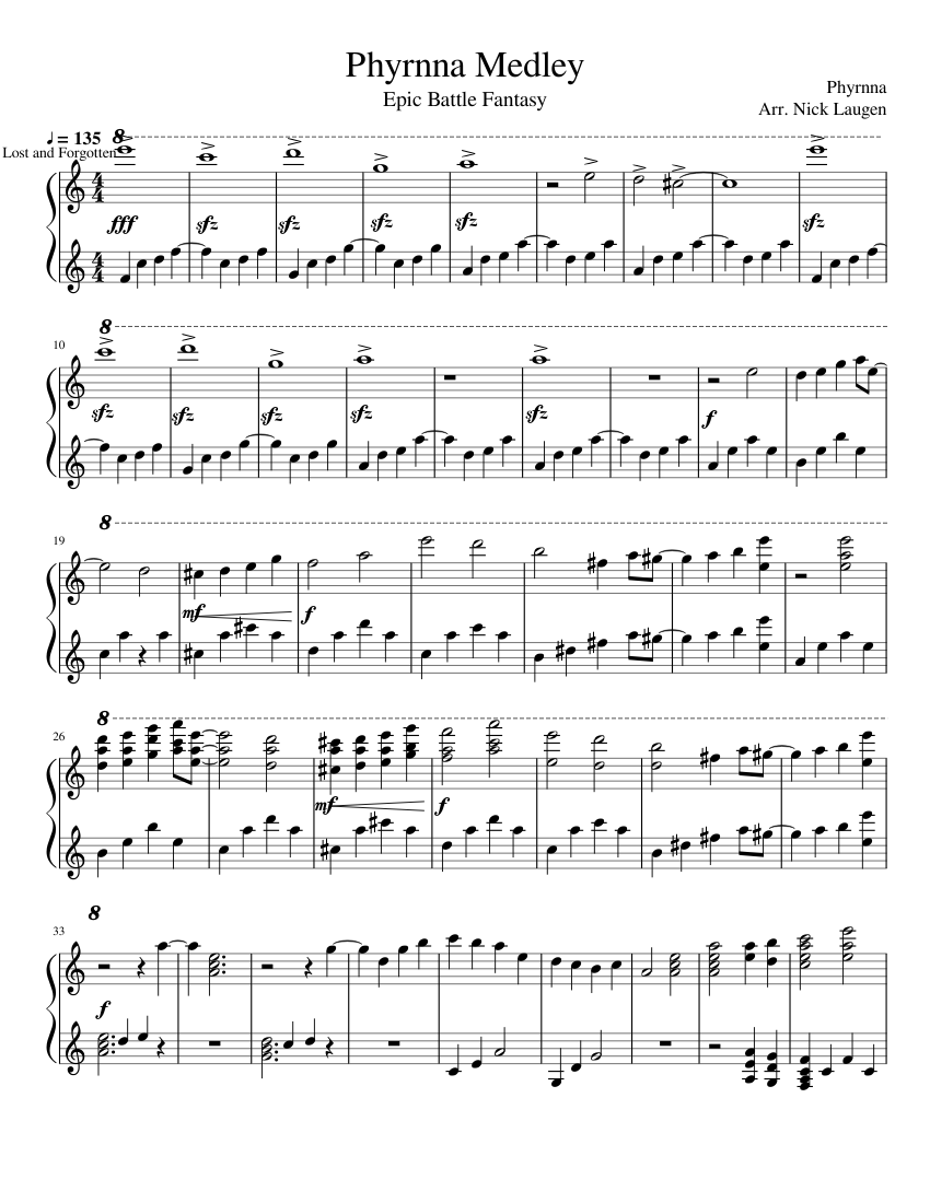 Phyrnna Medley Sheet music for Piano (Solo) | Musescore.com