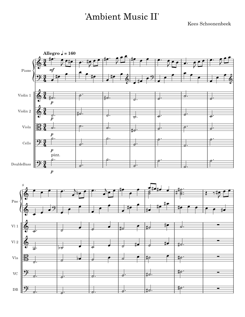 Ambient Music II - Kees Schoonenbeek Sheet music for Piano, Contrabass ...