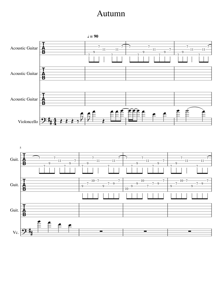 Autumn Sheet music for Cello, Guitar (Mixed Quartet) | Musescore.com