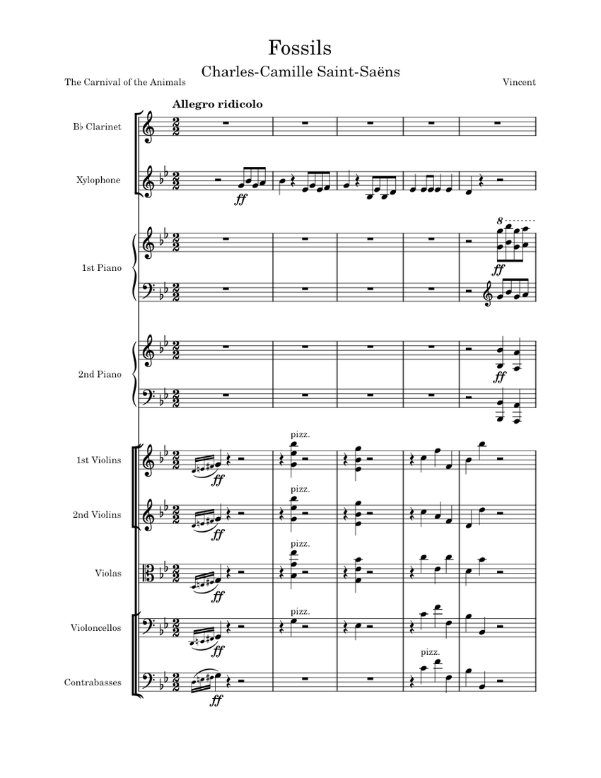 Saint-Saëns - Fossils Sheet music for Piano, Clarinet in b-flat ...