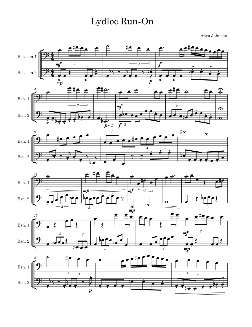 Lydloc Run-on Sheet music for Bassoon (Woodwind Duet) | Musescore.com