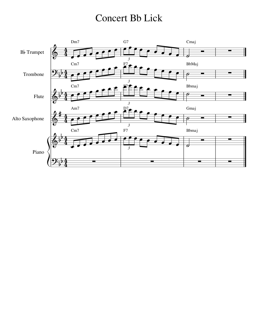 Concert Bb Lick Sheet music for Piano, Trombone, Flute, Saxophone alto ...