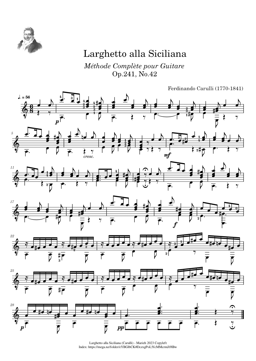 Larghetto alla Siciliana, Op.241 No.42 – Ferdinando Carulli (1770-1841 ...