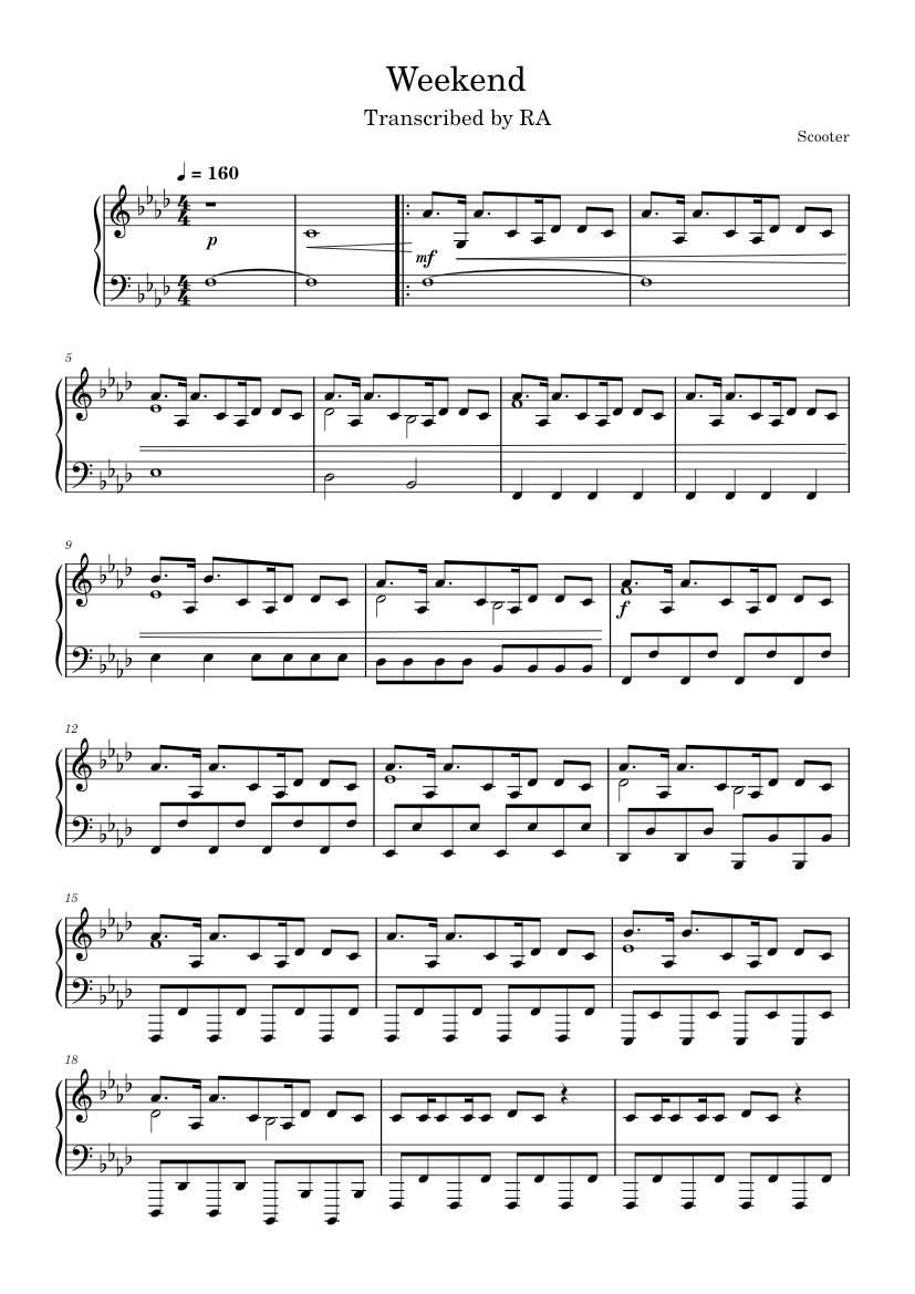 Weekend - Scooter Sheet music for Piano (Solo) | Musescore.com