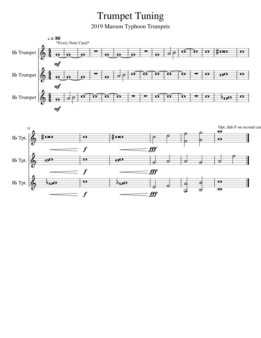 Trumpet Tuning Sheet music for Trumpet in b-flat (Marching Band ...