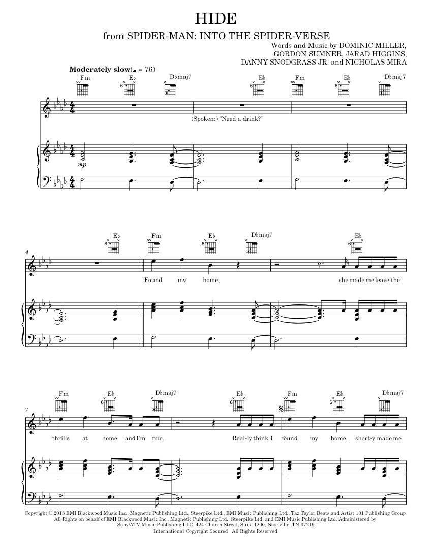 Play Official version of Hide Sheet Music by Juice WRLD for Piano ...