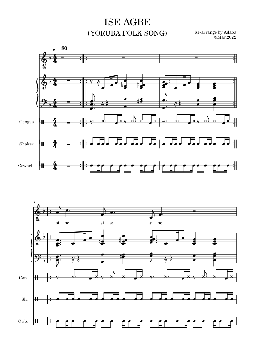 ISE AGBE Sheet music for Piano, Vocals, Drum group, Conga & more ...