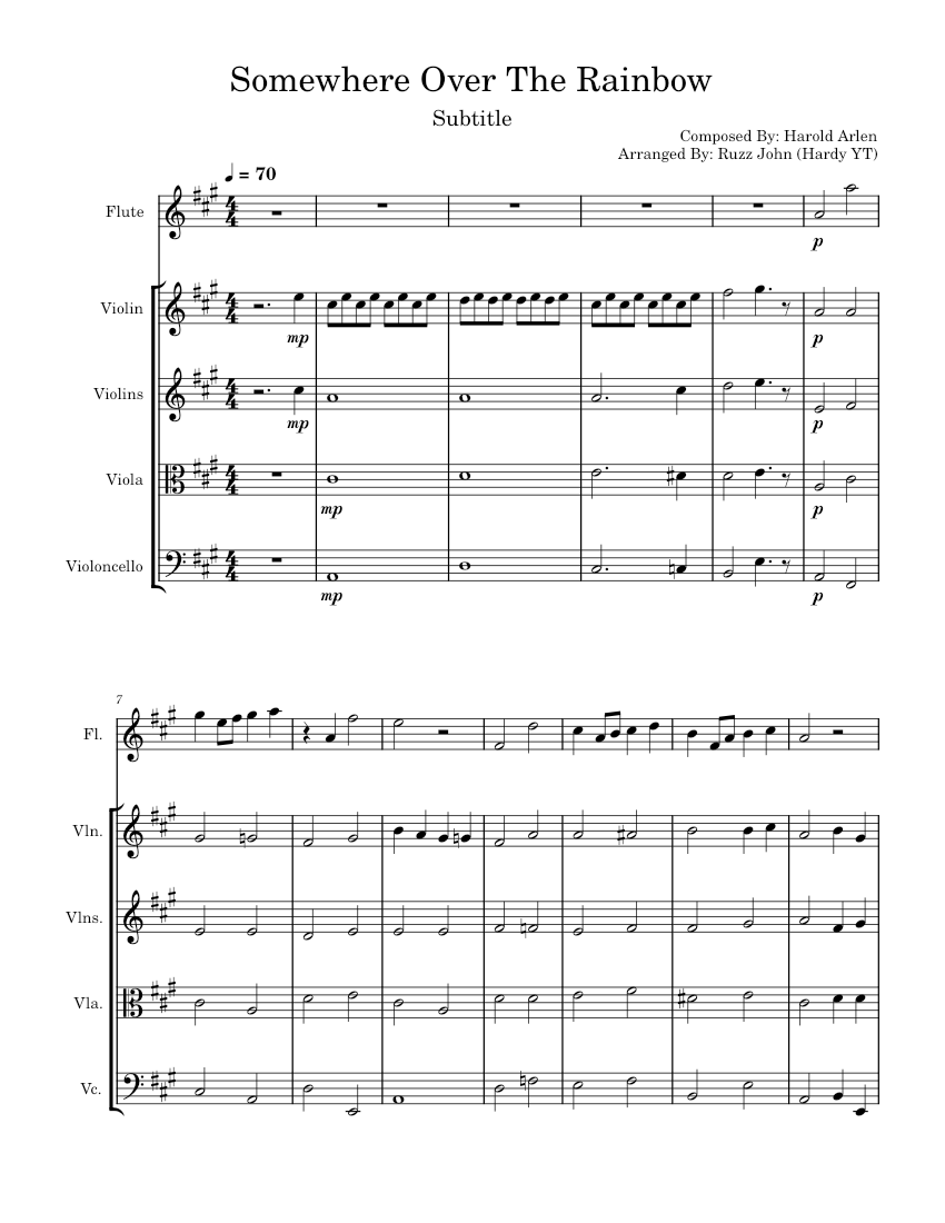 Somewhere Over The Rainbow (Flute solo + String Quartet) Sheet Music ...