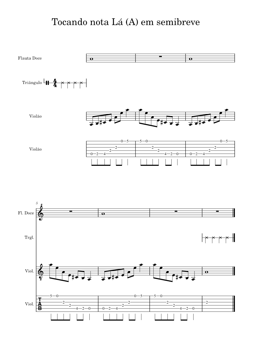 Tocando nota Lá (A) em semibreve Sheet music for Guitar, Recorder ...