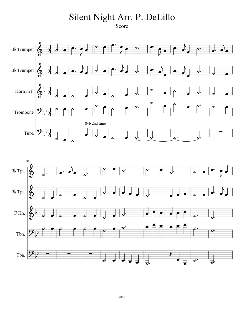 Silent Night Arr. P. DeLillo Sheet music for Trombone, Tuba, Trumpet in ...