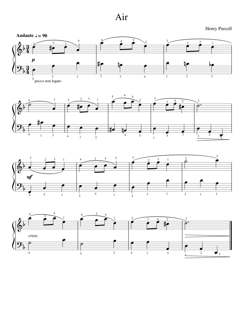 Air - Henry Purcell Sheet music for Piano (Solo) Easy | Musescore.com