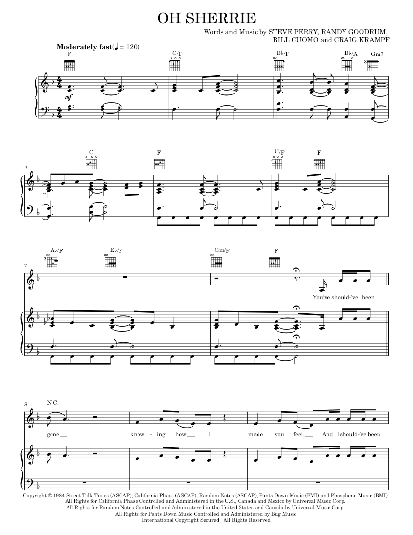 Play Official version of Oh Sherrie Sheet Music by Rock Of Ages Musical ...