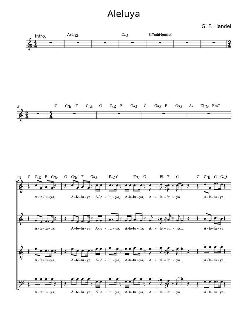 Aleluya – G.F.Handel Sheet Music with Chords for Soprano, Alto, Tenor ...