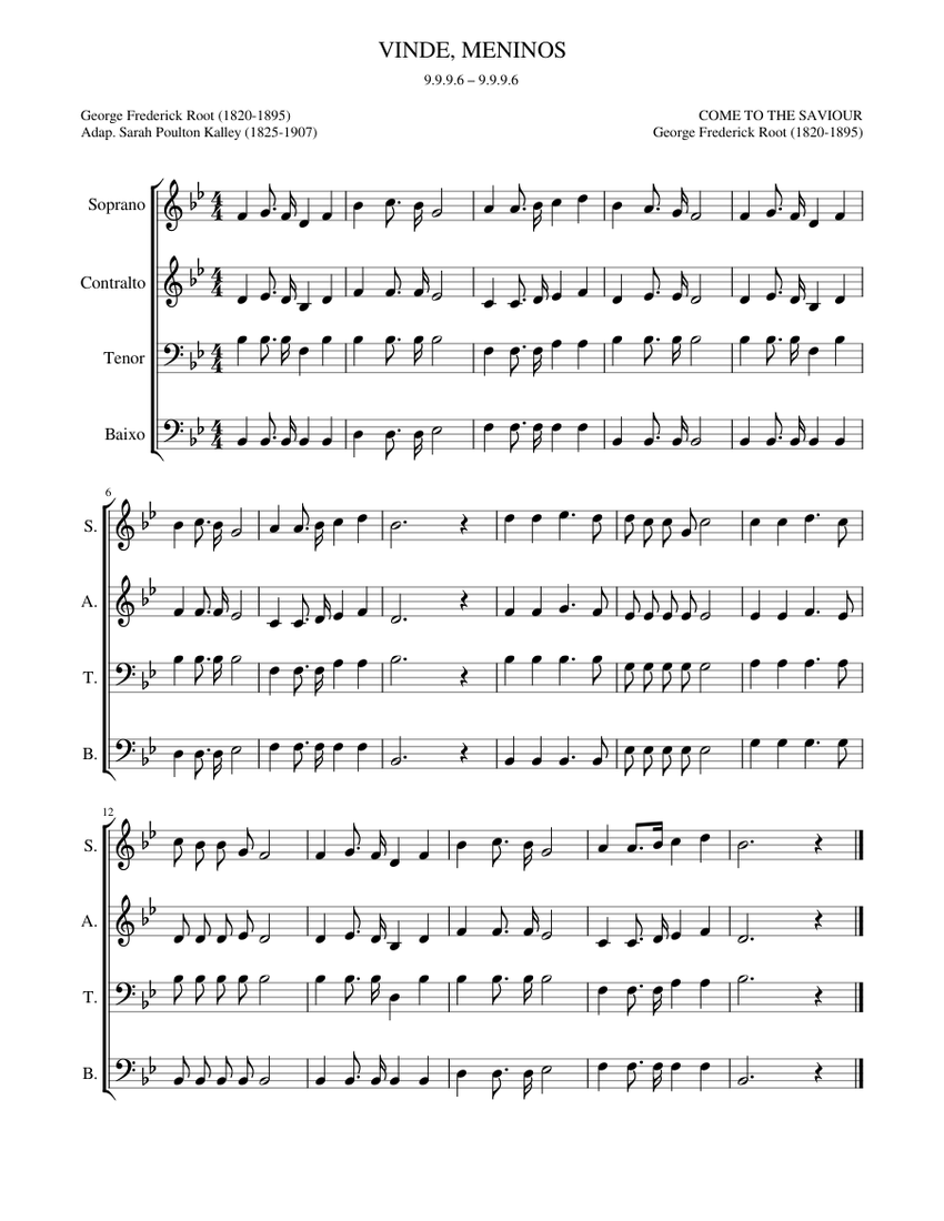 Vinde, Meninos [Come To The Saviour] Sheet music for Soprano, Alto, Tenor, Bass voice (SATB ...