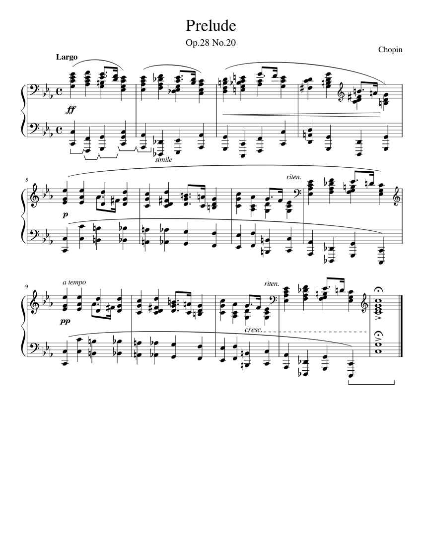 Prelude Op.28 No.20 - Chopin Sheet music for Piano (Solo) | Musescore.com