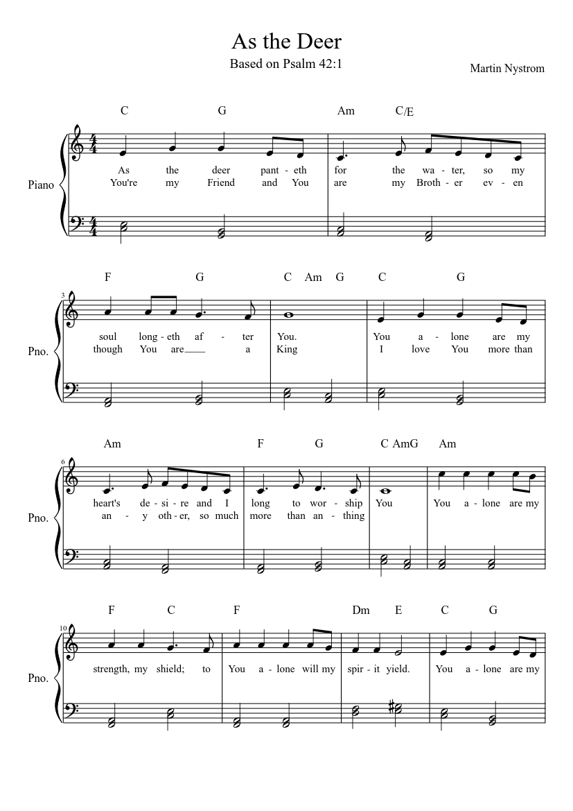 As the Deer Easy Sheet music for Piano (Solo) | Musescore.com