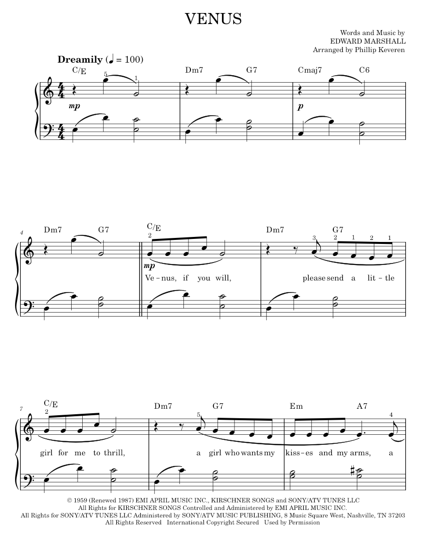 venus Sheet music for Piano by Frankie Avalon Official | MuseScore.com