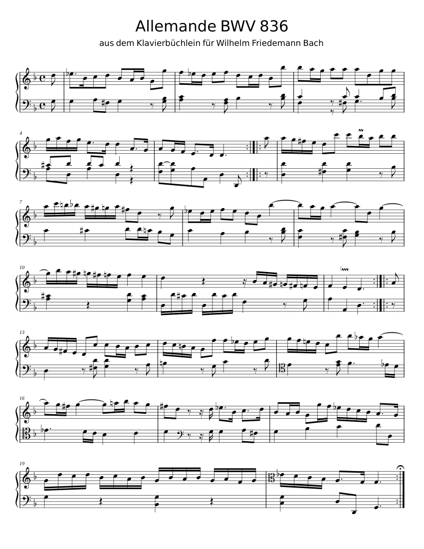 Allemande in G minor, BWV 837 - Wilhelm Friedemann Bach Sheet Music for ...