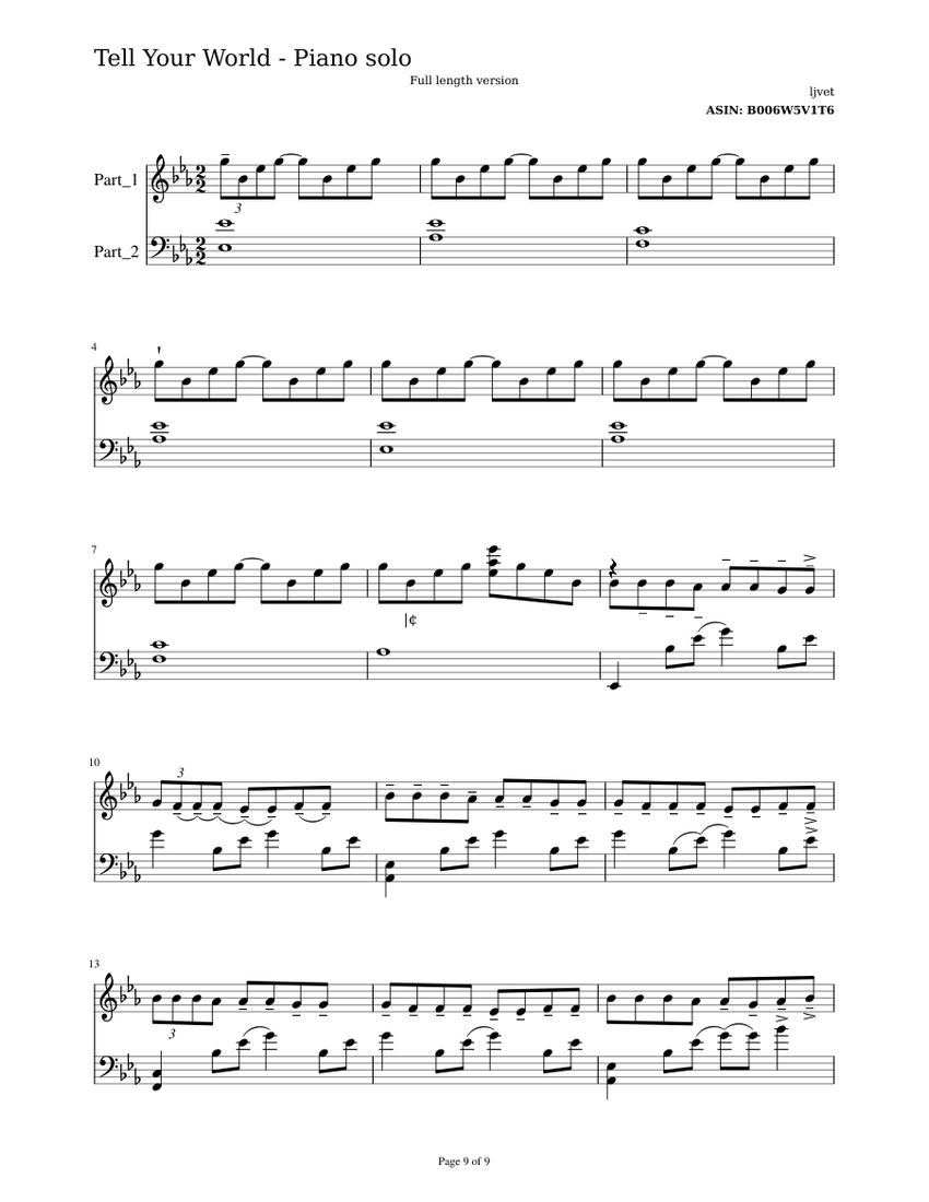 Tell your world Sheet music | Musescore.com