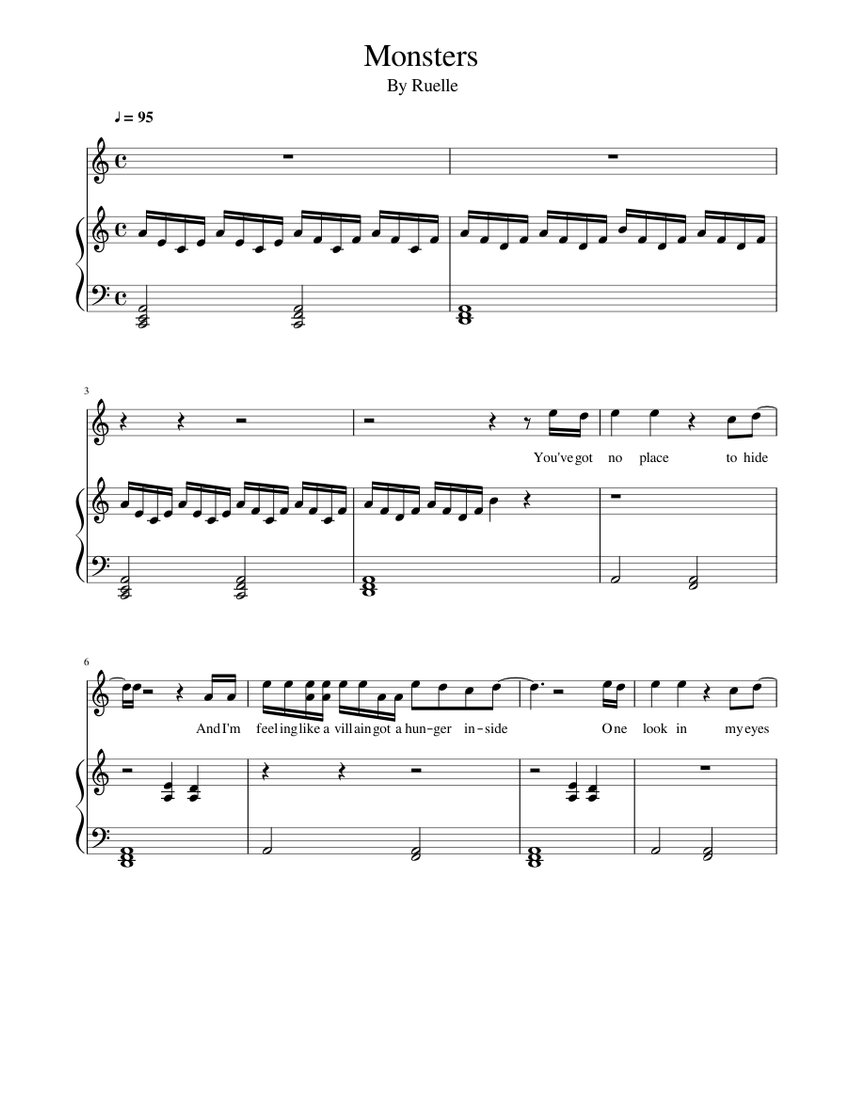 Monsters By Ruelle - piano tutorial