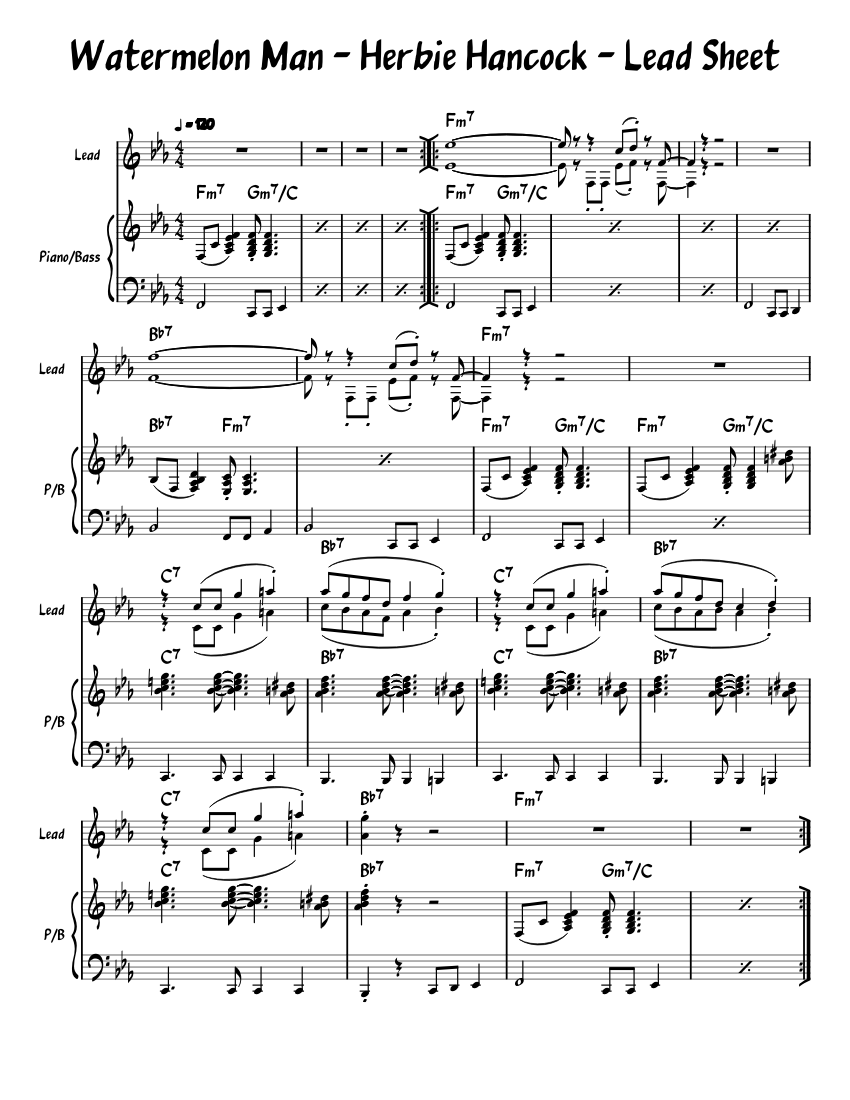 Watermelon Man - Lead Sheet Sheet music for Piano (Piano Duo ...