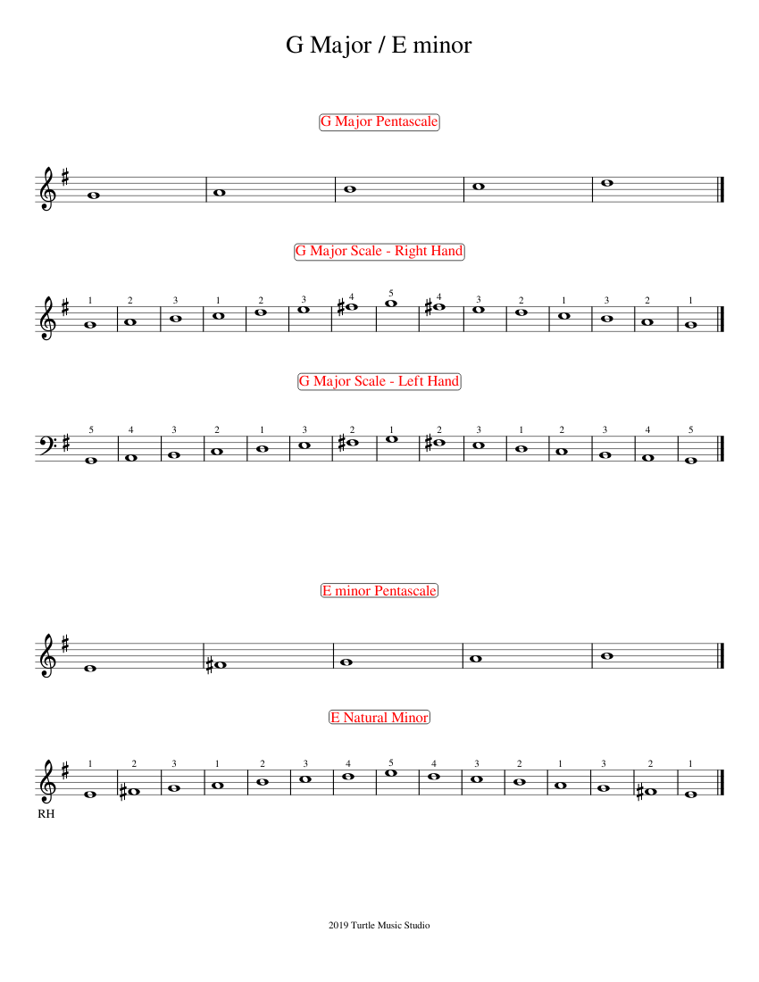 G Major/E minor Scale Sheet Sheet music for Piano (Solo) Easy ...