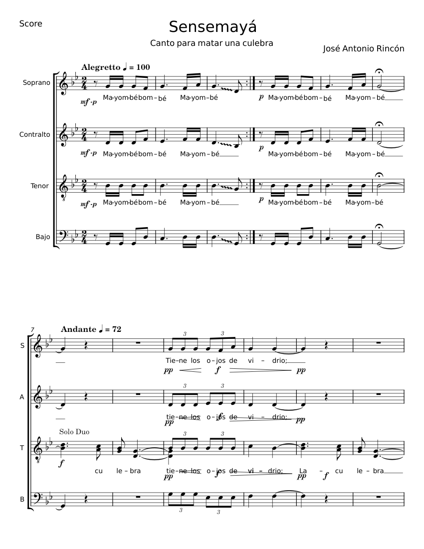 Sensemayá - José Antonio Rincón Sheet music for Synthesizer (Mixed ...