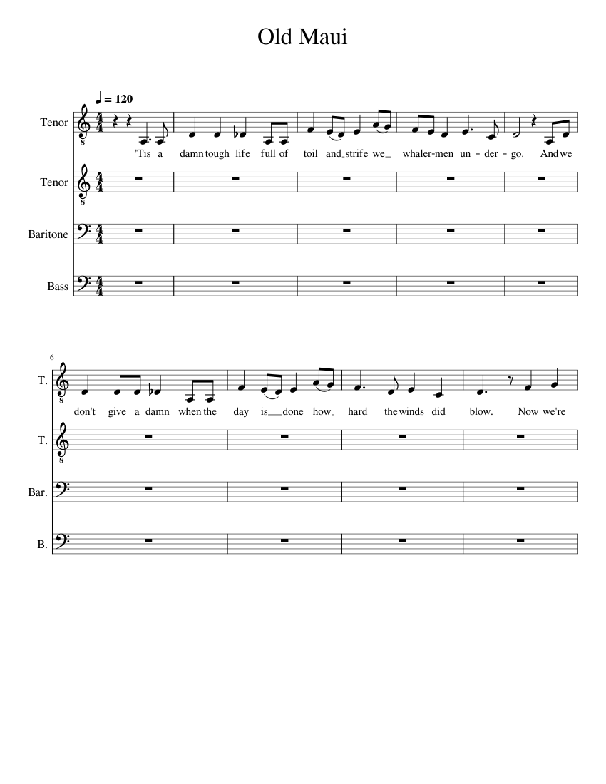 Old Maui Sheet music for Tenor, Bass voice, Baritone (Choral ...
