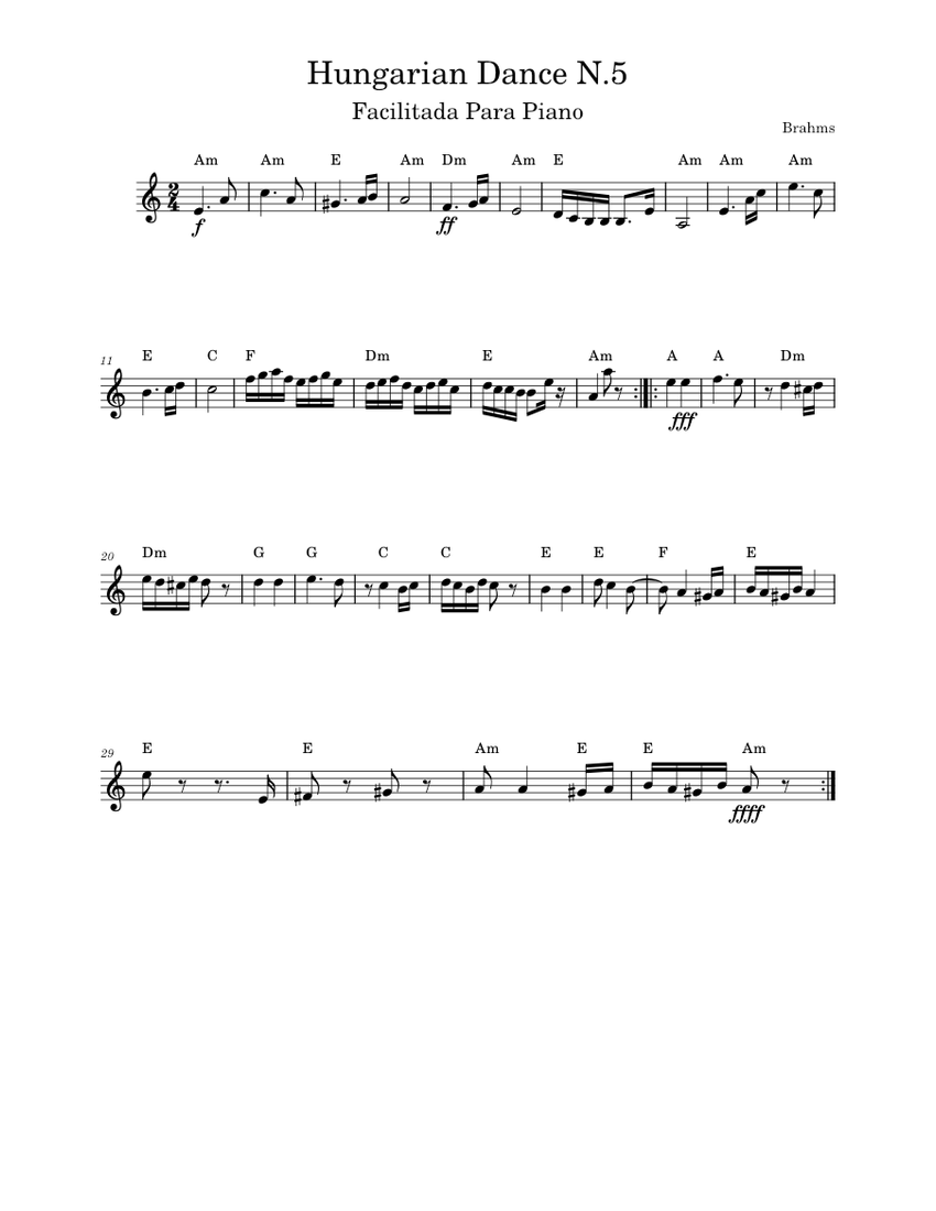 Hungarian Dance No. 5 – Johannes Brahms Hungarian Dance N.5 Sheet music ...