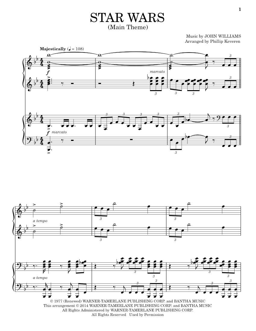 Play Official version of Star wars theme Sheet Music by John Williams for Piano | MuseScore.com