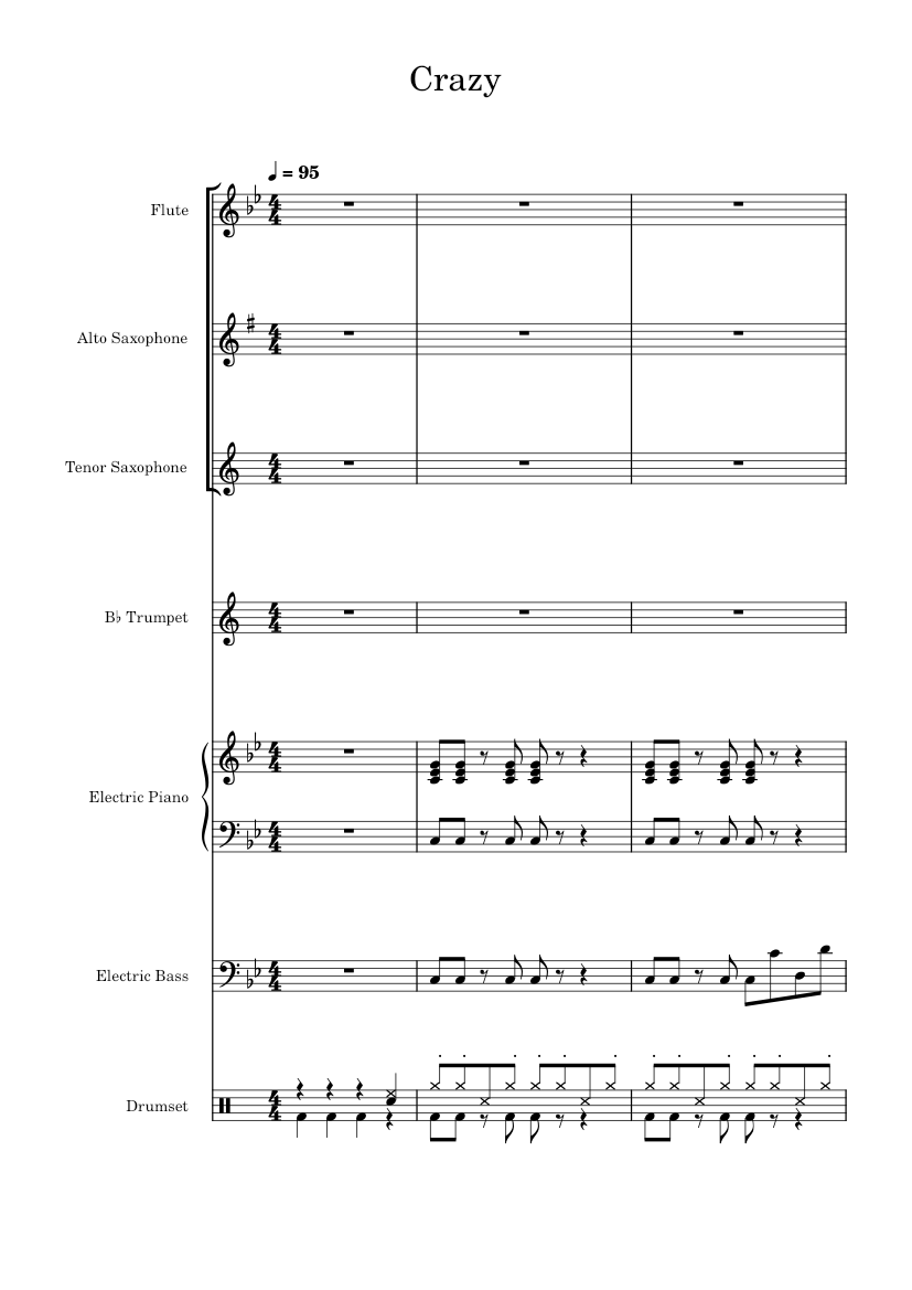 Crazy – Gnarls Barkley Sheet Music for Piano, Flute, Saxophone alto ...